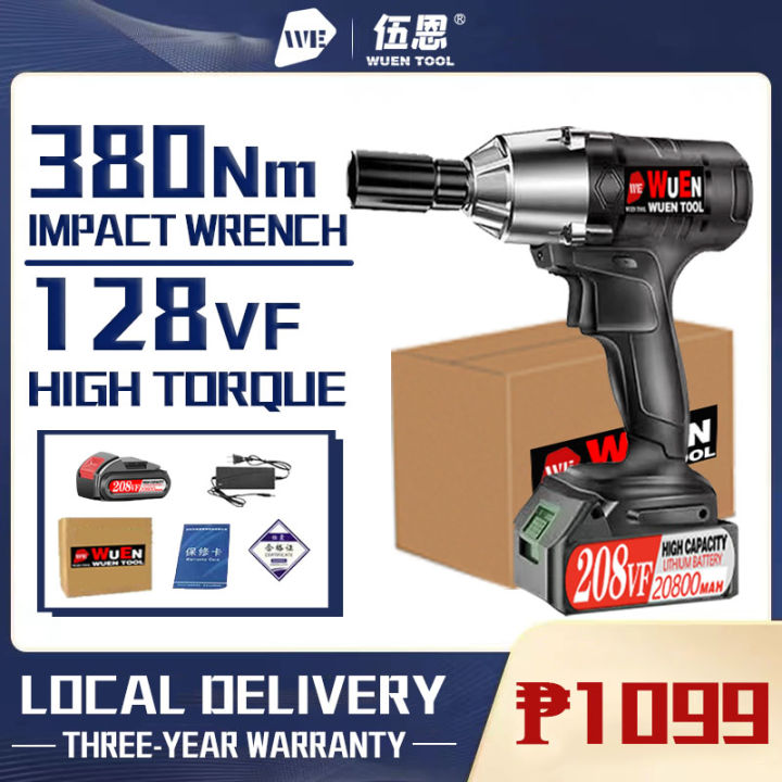 380NM 128VF Cordless Electric Impact Wrench Power Drill High Torque 1/2 ...