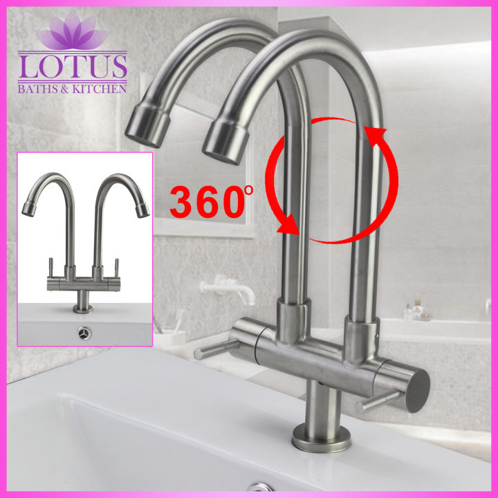 Lotus Baths A295X / A296X Dual Faucet 360° Swivel Spout Sink Basin ...