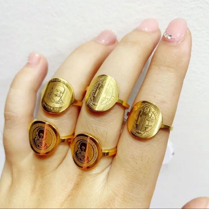 QZS Stainless Steel Padre Pio St Benedict Ring With Free Box. | Lazada PH