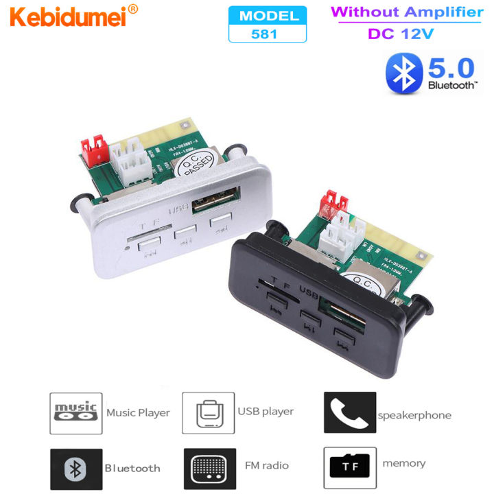 Kebidumei โมดูลวิทยุเครื่องเสียง FM รถบอร์ดเครื่องถอดรหัส MP3 DC 12V,MP3 5.0บลูทูธสำหรับ USB TF ...