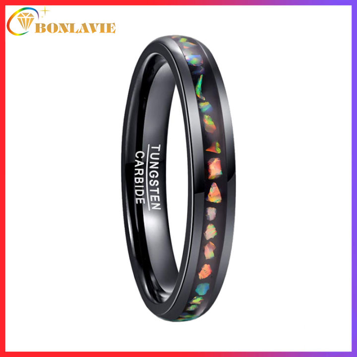 BONLAVIE Tungsten Carbide Ring For man Crushed Fire Opal Men Women ...