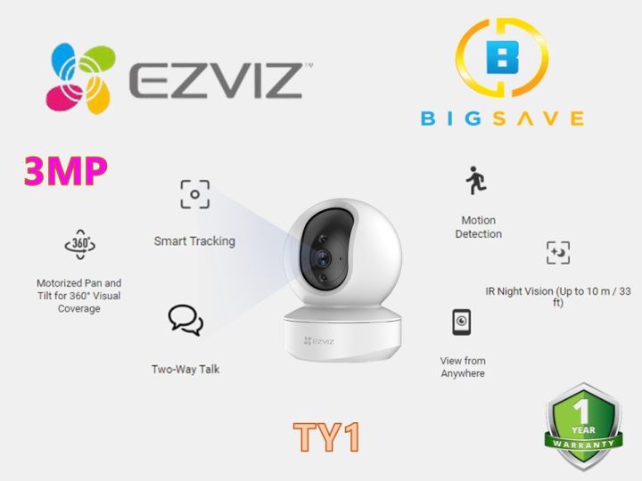 EZVIZ 3MP TY1 SMART WI-FI PAN & TILT WIRELESS SECURITY CAMERA IN 3MP ...