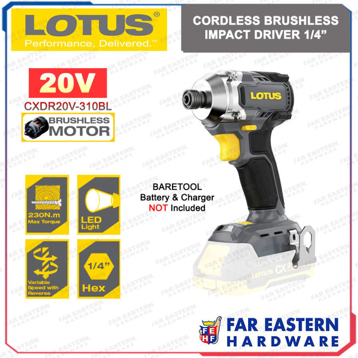 Lotus Cordless Brushless Impact Driver 1 4 20v Cxdr20v 310bl W Variable Speed Baretool