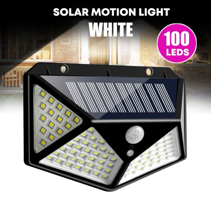100 LED Solar Powered 4 Sided PIR Motion Sensor Waterproof Outdoor Wall ...