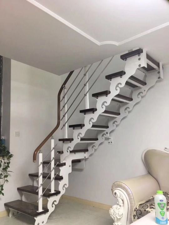 Double-beam staircase stable load-bearing steel-wood glass guardrail ...