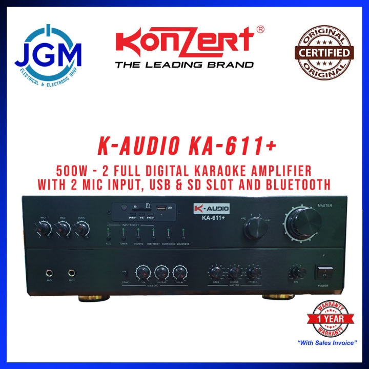 Konzert K-Audio KA-611+ 500W x 2 Full Digital Karaoke Amplifier with 2 Mic input, USB/SD ...
