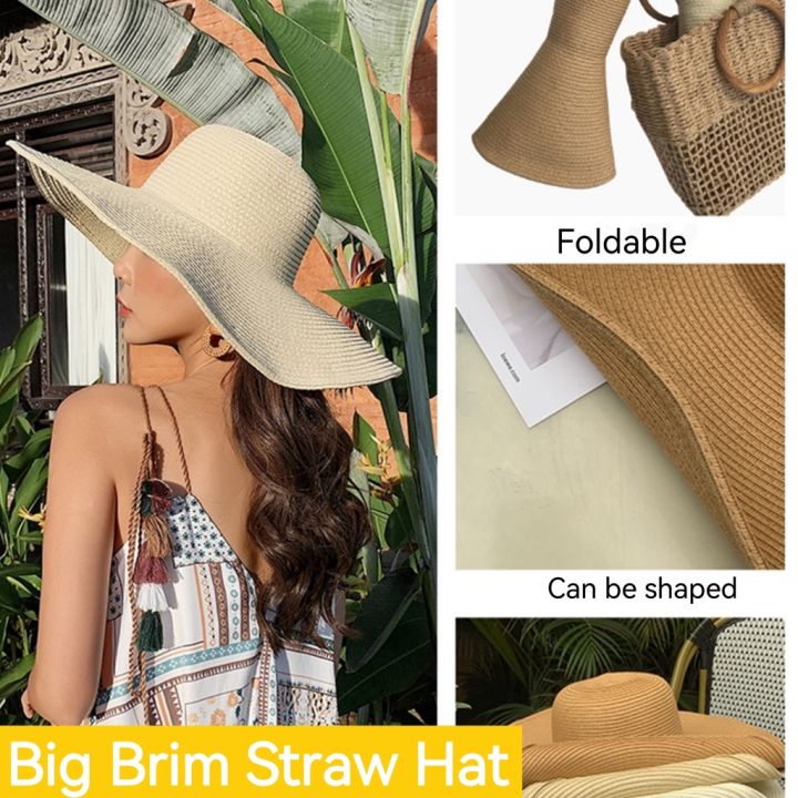 48cm big beach straw hat female, Fashionable Foldable Sun Hat Outdoor Travel,Blocking the sun at ...