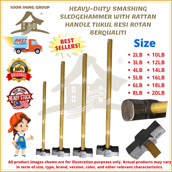 HEAVY DUTY SMASHING SLEDGE HAMMER WITH RATTAN HANDLE TUKUL BESI ROTAN ...