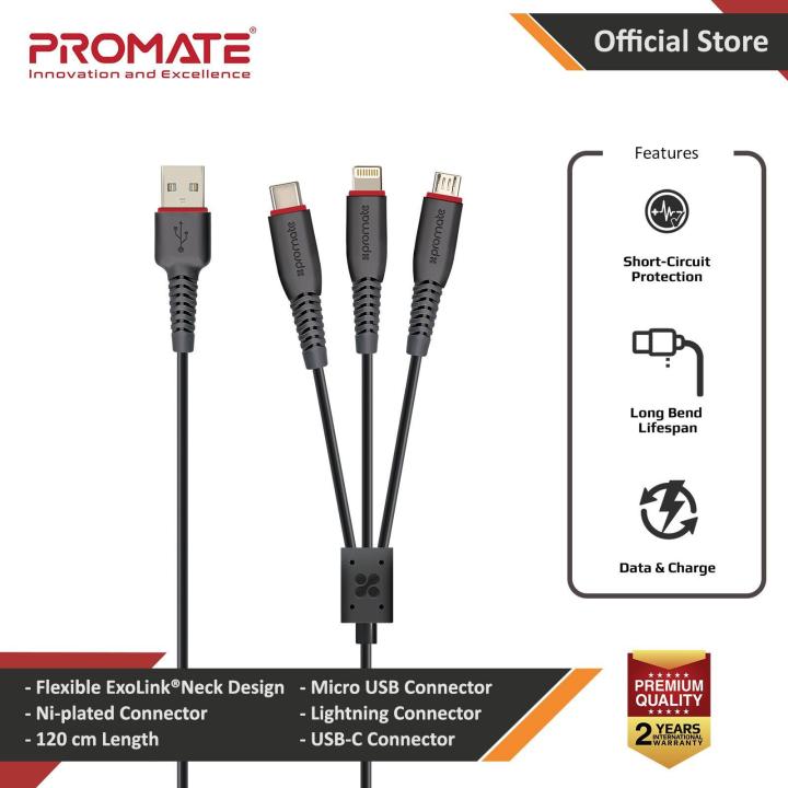 Promate FlexLink-Trio 3-in-1 Universal ExoFlex® Charging Cable | Lazada