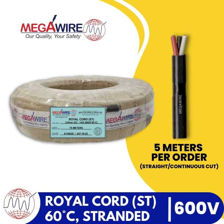 ROYAL CORD (2C - 4C), (5M) 60°, 600V - BLACK (5 METERS PER ORDER - STRAIGHT/CONTINUOUS CUT ...