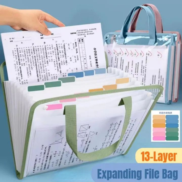 13-Layer Transparent Expanding File Bag Large Capacity Paper Organizer ...