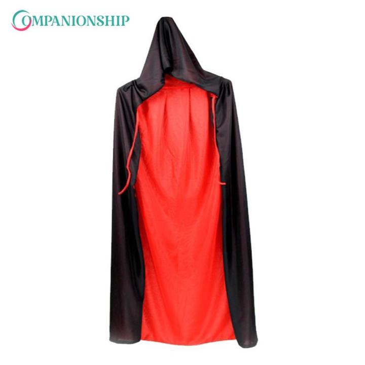Halloween Cosplay Costume with Long Hooded Red Black Robe Witch Grim ...