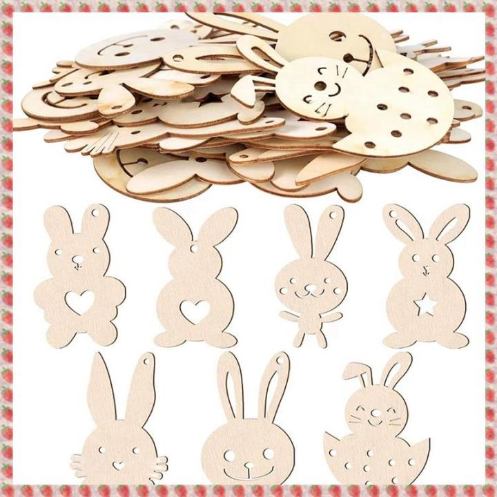 (RBPN) 70PCS Unfinished Blank Wood Cutout Wooden Easter Bunny Shaped ...