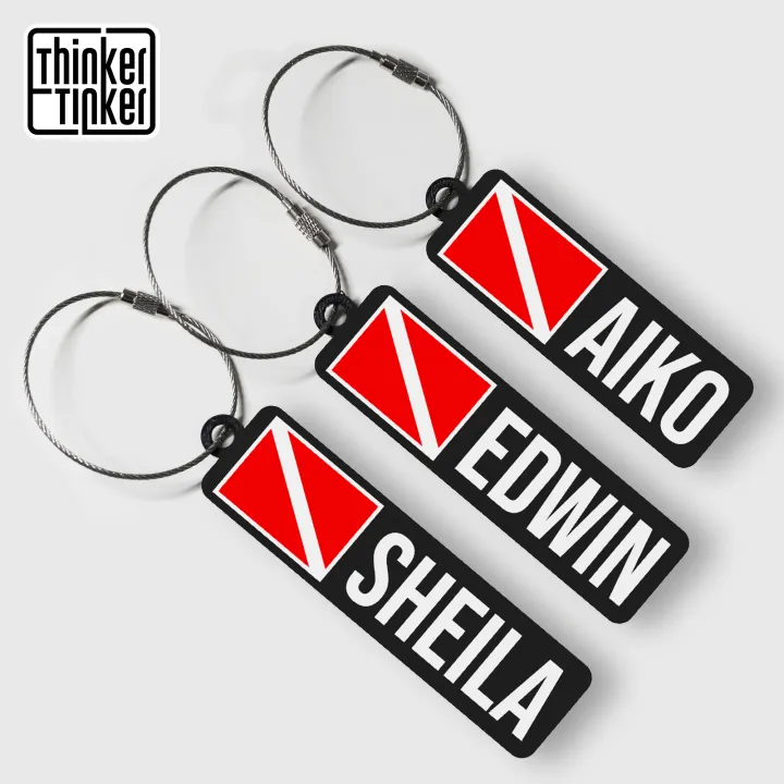 Personalized Scuba Diving Bag Tags, Custom Diver Name Tags, Diver Flag ...