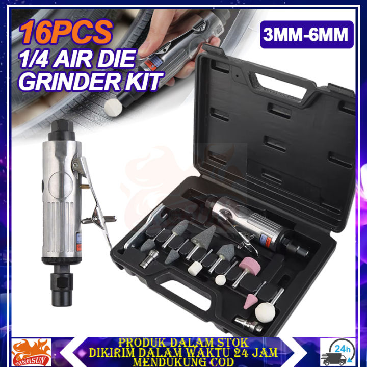 16Pcs Alat Gerinda Angin Air Die grinder 1/4" Mesin Gerinda Angin 3mm ...