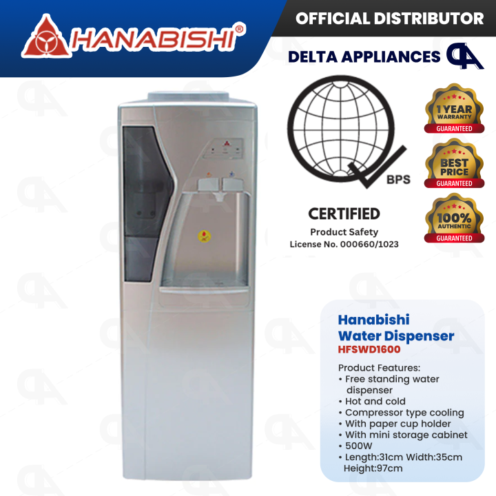 Hanabishi Water Dispenser Hot and Cold w/ Cabinet and Paper Cup Holder ...