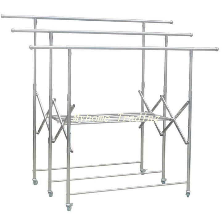 MHT Stainless Steel 3 Bars Extendable Laundry Rack with Wheels | Lazada