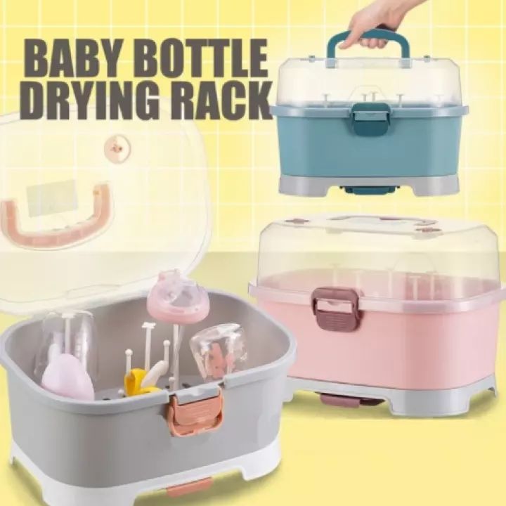 Baby Milk Bottle Storage Box Drying Rack with Cover Carry Handle Milk ...