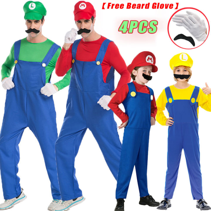 Adult Super Mario Costume Halloween Mario Brothes Cosplay Jumpsuit Hat ...