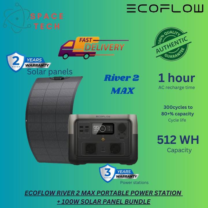 Ecoflow River 2 Max Portable Power Station + 100w Solar Panel Bundle ...