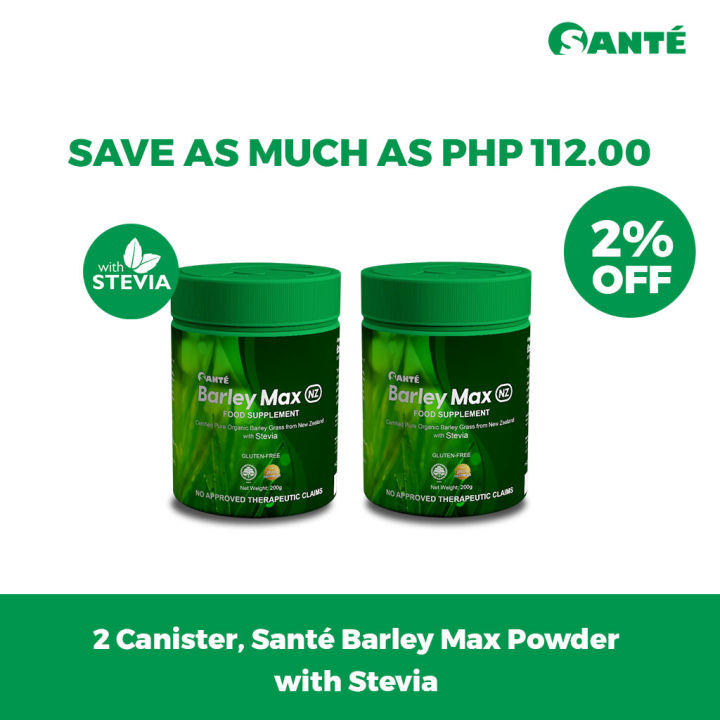 Sante Barley Max Powder 200g canister with Stevia Certified Organic ...