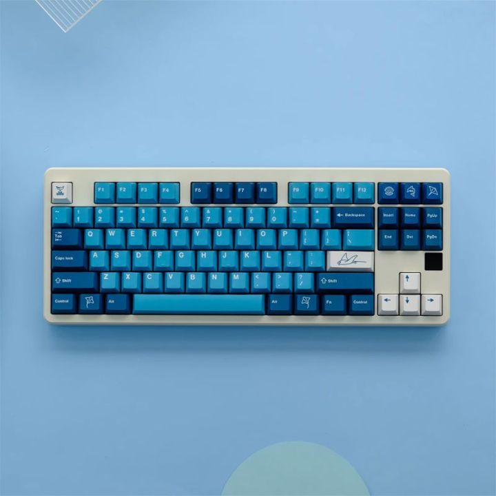 【Keycap Only】GMK Manta Keycap Sea Blue 129 Keys Cherry Profile PBT Five Side Sublimation For ...