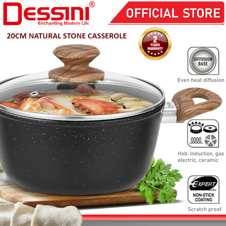 DESSINI ITALY Natural Stone 20CM Casserole Die Cast Aluminium Induction ...