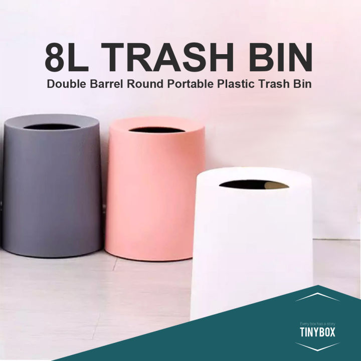 TINYBOX 8L Trash Bin Round Garbage Bin Plastic Dust Bin Portable Trash ...