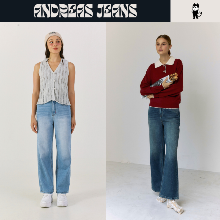 ALTER&BEYOND ANDREAS Jeans กางเกงยีนส์ฟอกเอวสูง ทรงกระบอก | Lazada.co.th