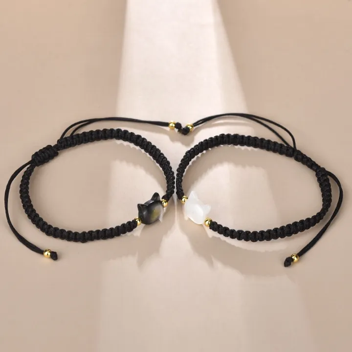 Hand-Woven Shell Opal Black Cat Bracelet Fashion Simple Couple ...