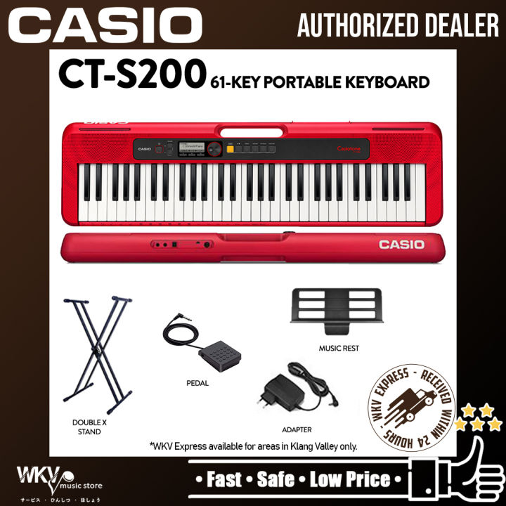 Casio CT-S200 61-Keys Casiotone Keyboard with Stand, Pedal - Red ...