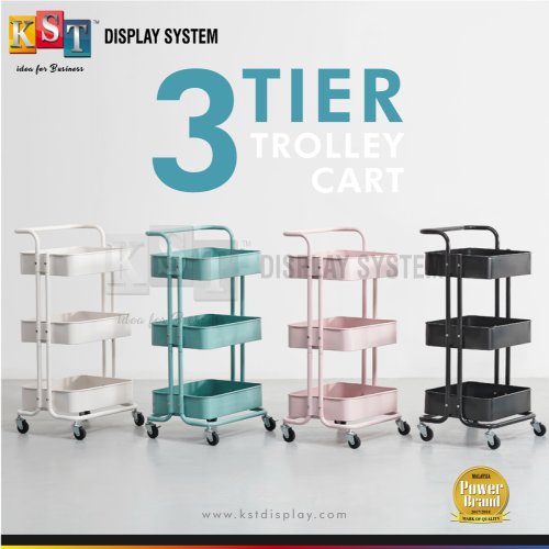 (100% Steel) 3 Tier Multi-function Trolley Rack with Wheels Design | 3 ...
