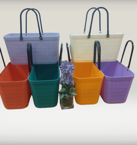 PLASTIC HAND BASKET SHOPPING BAG PICNIC BASKET STORAGE BAG ORGANIZER ...