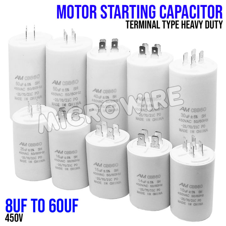 Motor Run Starting Capacitor Terminal Type 8uF to 60uF 450V Heavy Duty ...