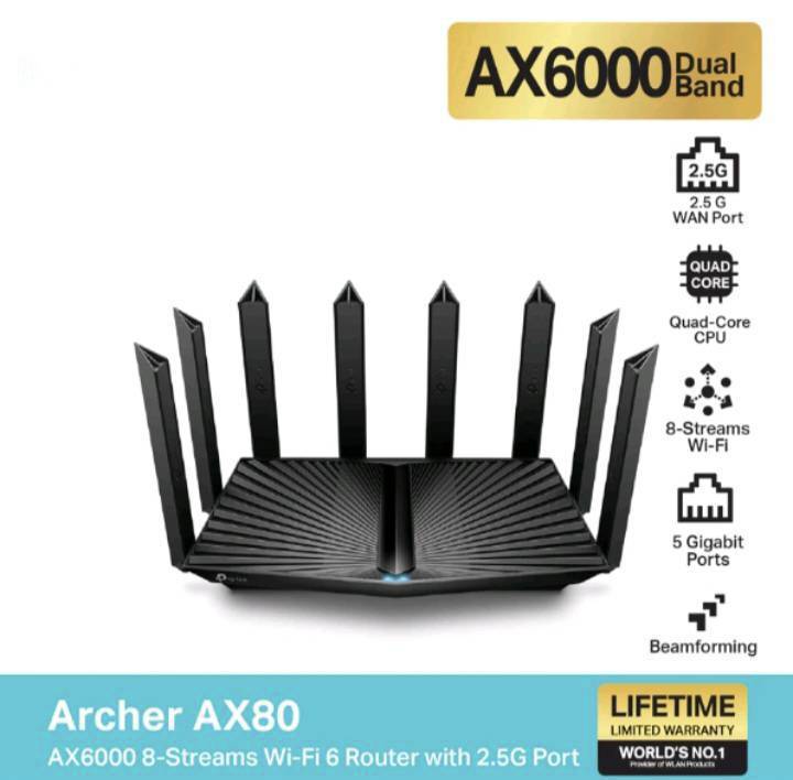 TP-Link Archer AX80 AX6000 8-Stream Wi-Fi 6 Router with 2.5G Port เราเตอร์ไวไฟ6 ดูวิดีโอสตรีม ...