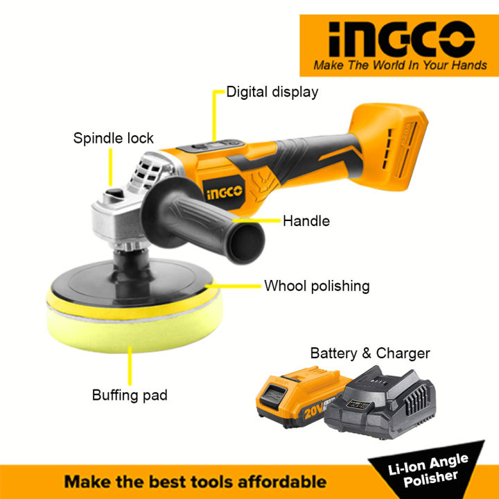 Ingco 20V Cordless Variable Angle Polisher Machine with Battery and ...