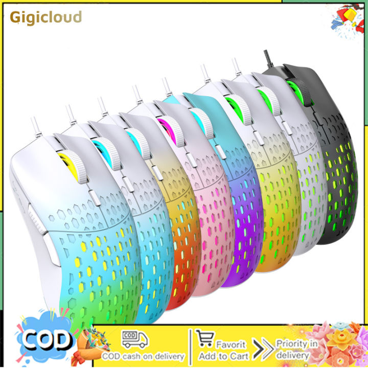 Wired Gaming Mouse With 6 Buttons 3600DPI 7 Color Backlight Lightweight ...