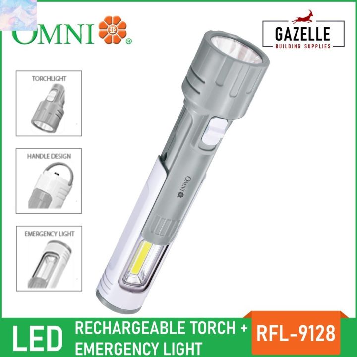 Omni LED Rechargeable Torchlight + Emergency Light Flash light Flashlight - RFL-9128 # | Lazada PH