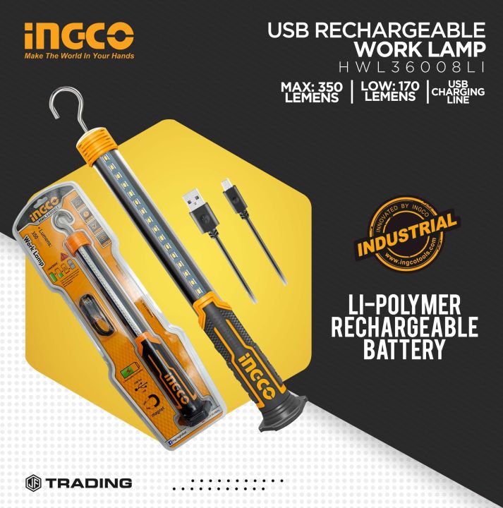 INGCO USB Rechargeable Work Lamp HWL36008LI | Lazada PH