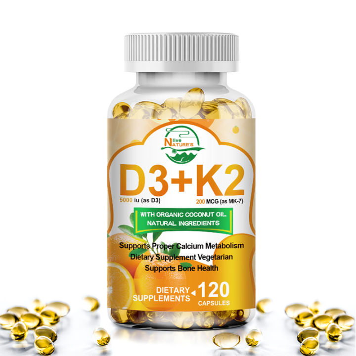 Nature's live Vitamin D3 K2 Capsules, 5000IU Vitamin D3, 200 Mcg ...