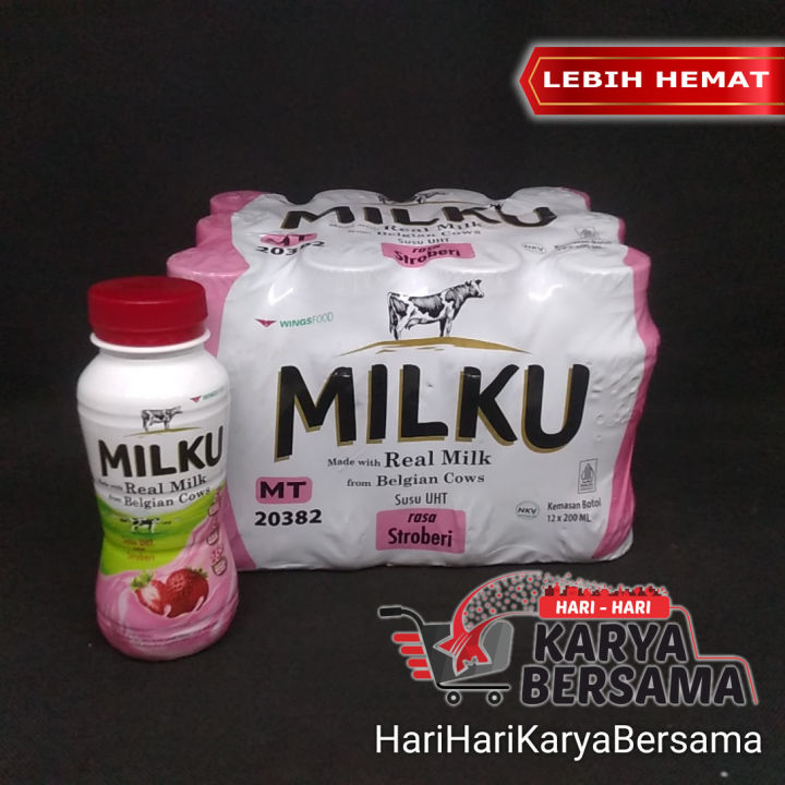 MILKU MINUMAN SUSU UHT RASA STRAWBERRY BOTOL PACK 12'S X 200ML | Lazada ...