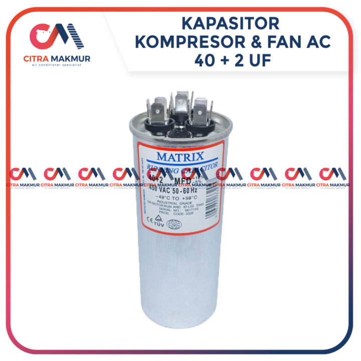 Kapasitor AC Double 40 + 2 uF Capasitor Air Conditioner Kompresor Kipas ...