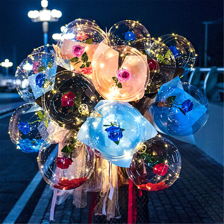 LED Rose Bouquet Luminous Balloon / Transparent Ball Rose Bouquet / DIY ...