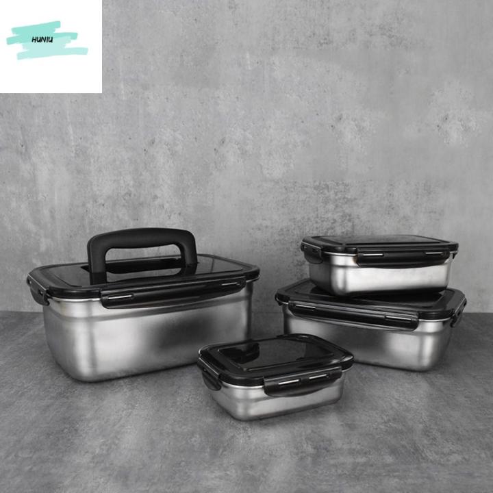 HUNIU พร้อมที่จับ กรอบสแตนเลสสตีล ฝาปิดสุญญากาศ จุได้มาก กล่องเก็บของสด ...