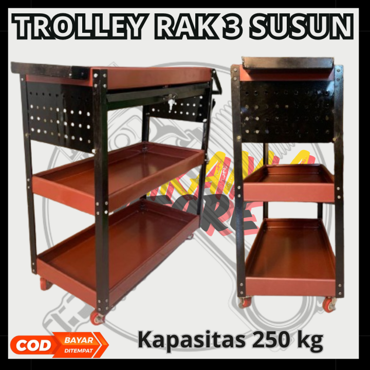 Troly Bengkel Rak 3 Susun Perkakas Trolly Trolley Kotak Peralatan Troli ...