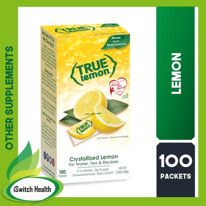 True Lemon Natural Powder ZERO CALORIE - 100 Packets - Lemon Flavor ...
