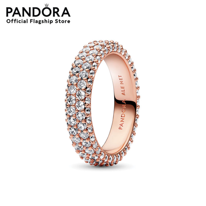 Pandora 14k Rose gold-plated ring with clear cubic zirconia ...
