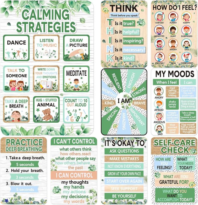 10 Pcs Calming Corner Classroom Poster Eucalyptus Mental Health Poster ...