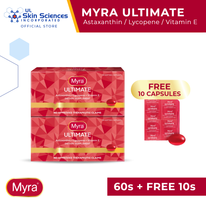 Myra Ultimate with Astaxanthin 60 Capsules + FREE Myra Ultimate 10 Capsules | Lazada PH