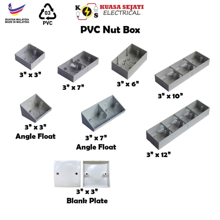 PVC Nut Box / Electrical Box / Base Switch / PVC Blank Plate / 3 x 3 / ...